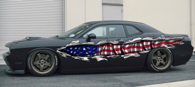 American Flag Full Color Car Side Graphics, USA Flag Car Vinyl Sticker ...