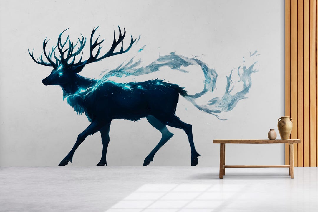 Ethereal Spirit Stag Wall Decal Glowing Blue Deer Sticker Fantasy ...