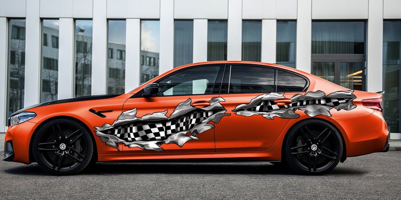 3D Checkered Flag Car Wrap Ripped Metal Racing Flag Car - Etsy