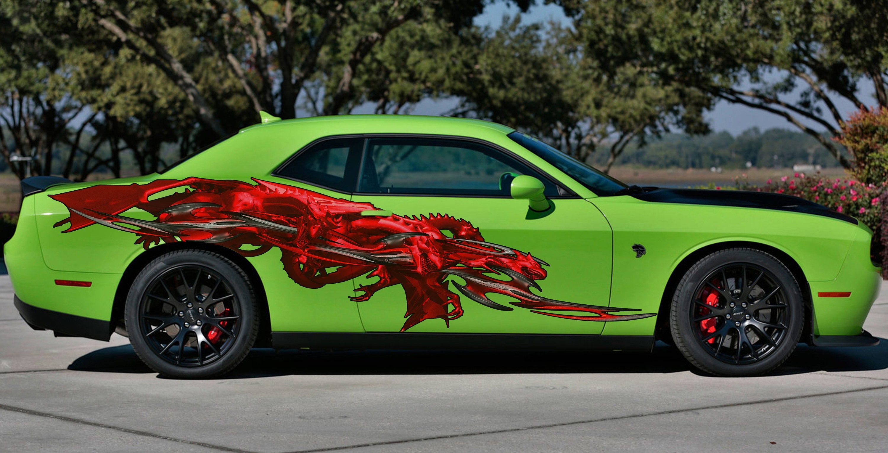Red Tribal Dragon Car Decal – 3D Tribal Dragon Vinyl Sticker for Cars ...
