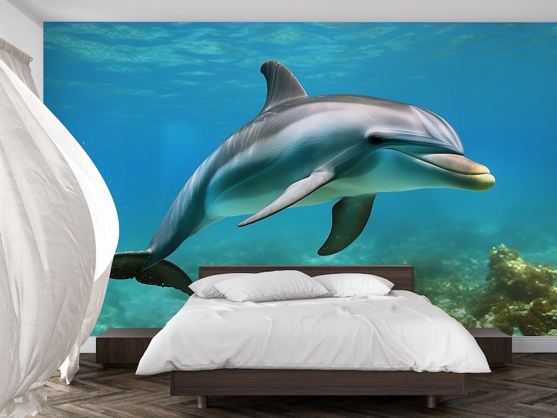 Dolphin Wall Mural – 3D Ocean Underwater Wallpaper for Kids Room, Boys ...