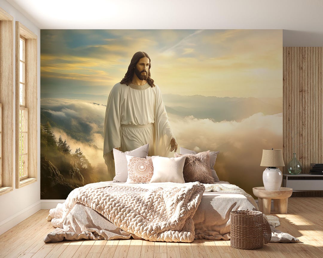 Serene Jesus Christ Wall Mural – Peaceful Christian Decor, Spiritual ...