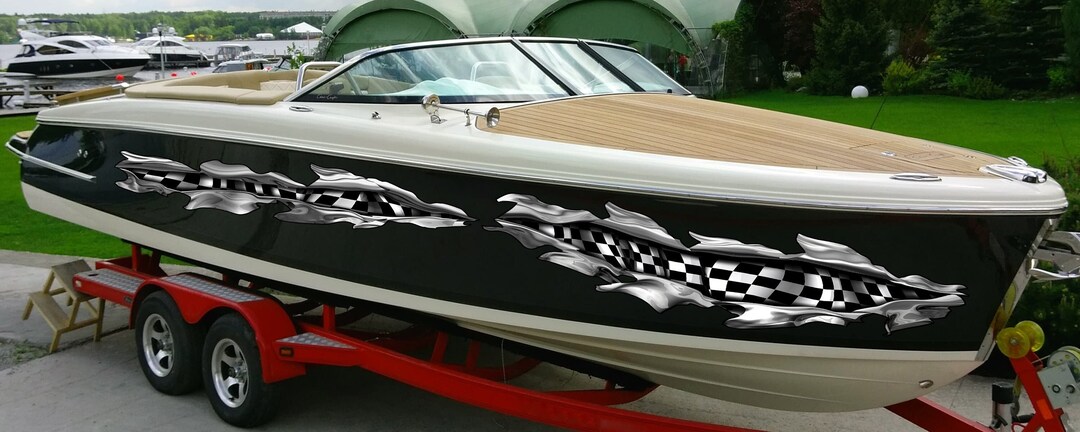 Checkered Flag Boat Full Color Vinyl Decal, Ripped Metal Racing Flag ...