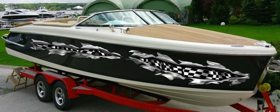 Checkered Flag Boat Full Color Vinyl Decal Ripped Metal - Etsy