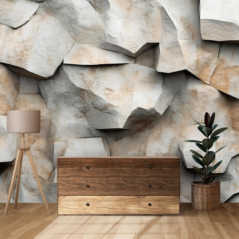 3D Stone Wall Mural – Realistic Rock Texture Wallpaper – Faux Stone ...