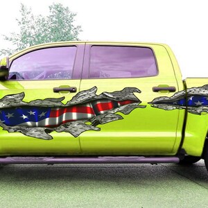 American Flag Ripped Metal Truck Decal – Patriotic USA Vinyl Graphic ...