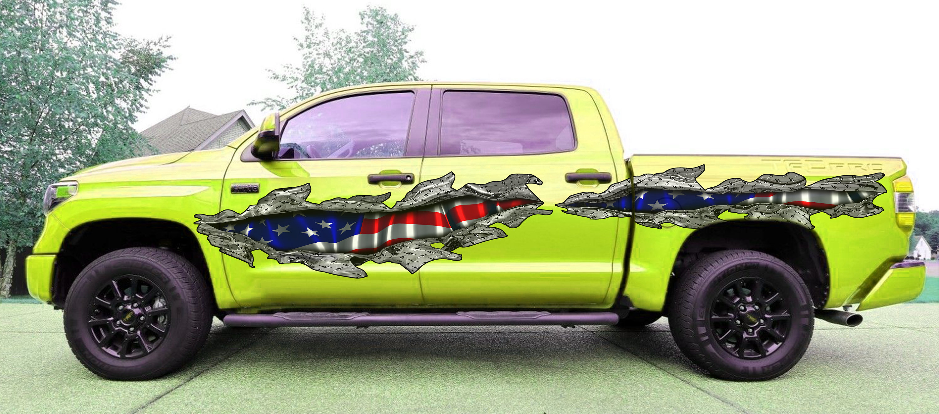 American Flag Ripped Metal Truck Decal – Patriotic USA Vinyl Graphic ...