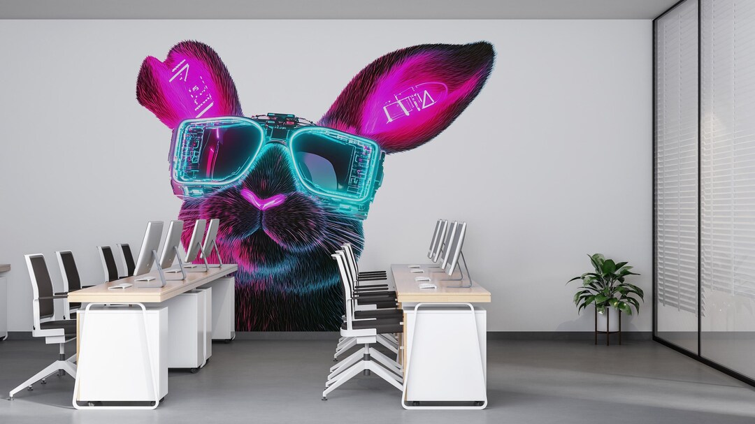 Cyberpunk Bunny Wall Decal, Neon Rabbit Wall Art Sticker, Futuristic ...