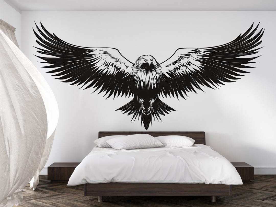 Soaring Eagle Wings Wall Decal Flying Eagle Wall Art Black Bird Peel ...