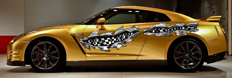 3D Checkered Flag Car Wrap Ripped Metal Racing Flag Car - Etsy