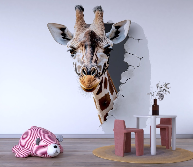3D Giraffe Wall Decal • Kids Room Safari Wall Sticker • Realistic ...