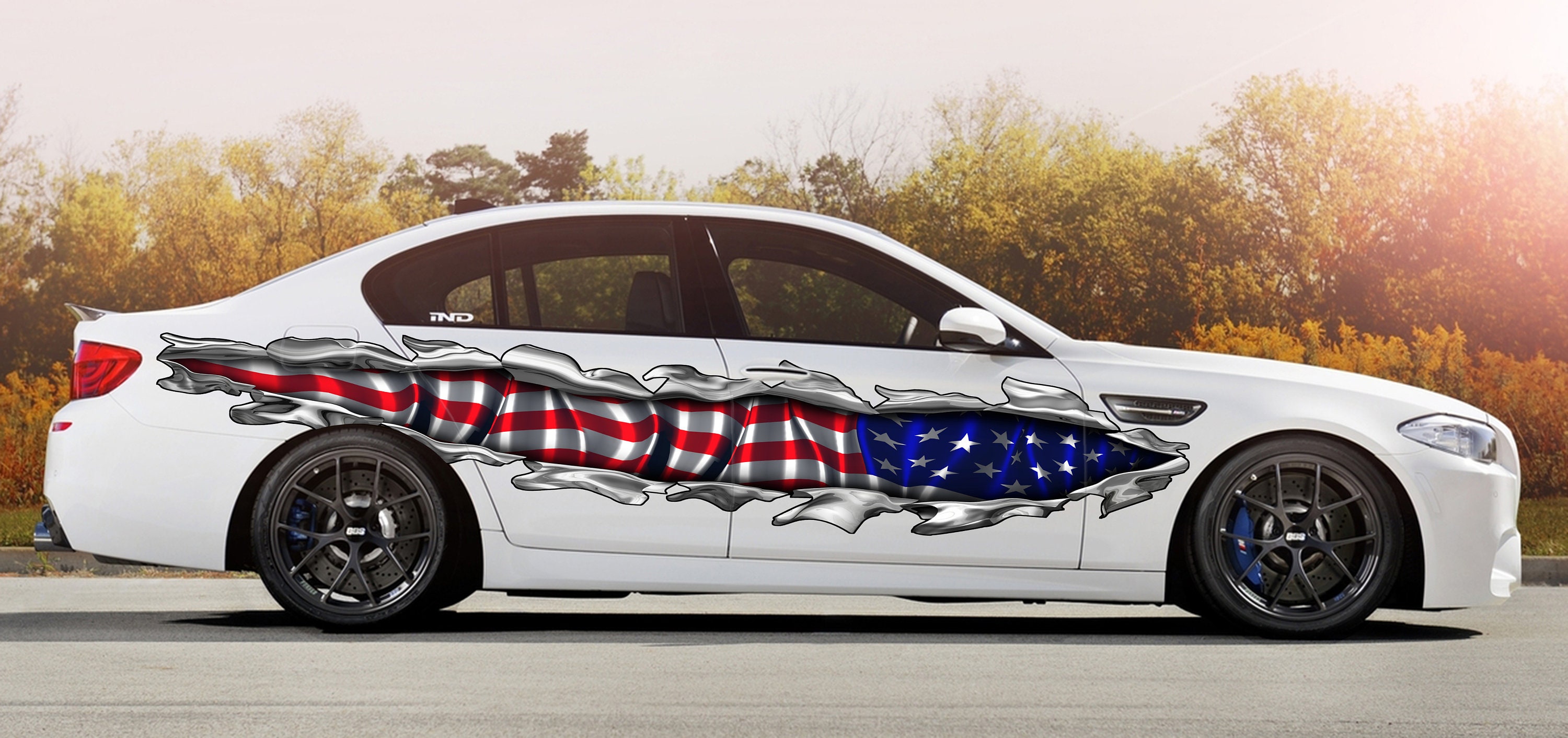 American Flag Full Color Car Side Graphics, USA Flag Car Vinyl Sticker ...