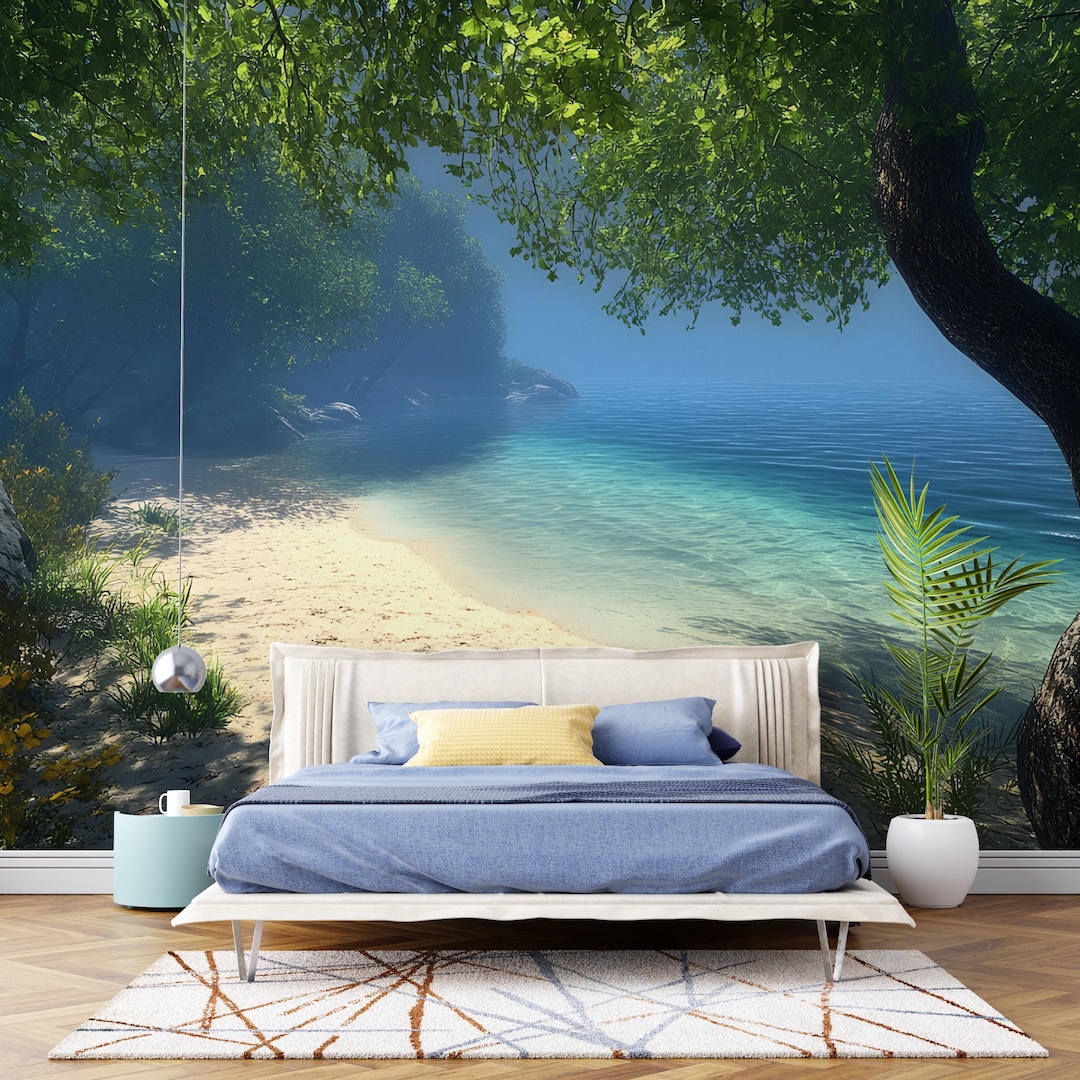 Ocean Pathway Wall Mural – Coastal Garden Beach Wallpaper – Relaxing ...