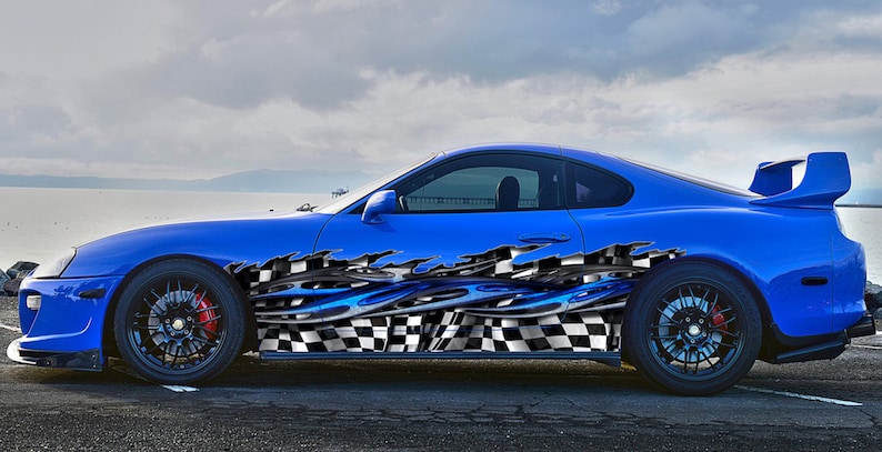 3D Racing Flag Car Decal – Tribal Checkered Flag Vinyl Wrap – Racing ...