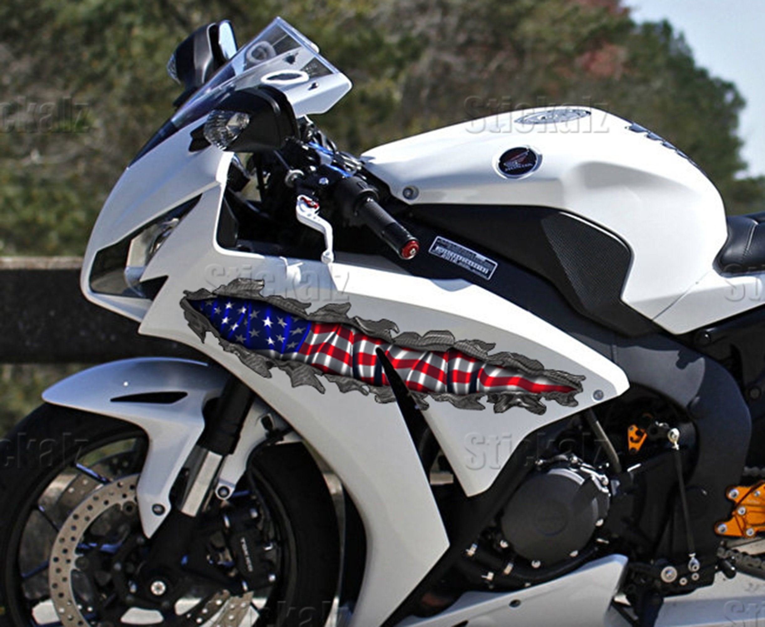 US Flag Ripped Metal Motorcycle Decals Wrap, Racing Bike Vinyl, US ...