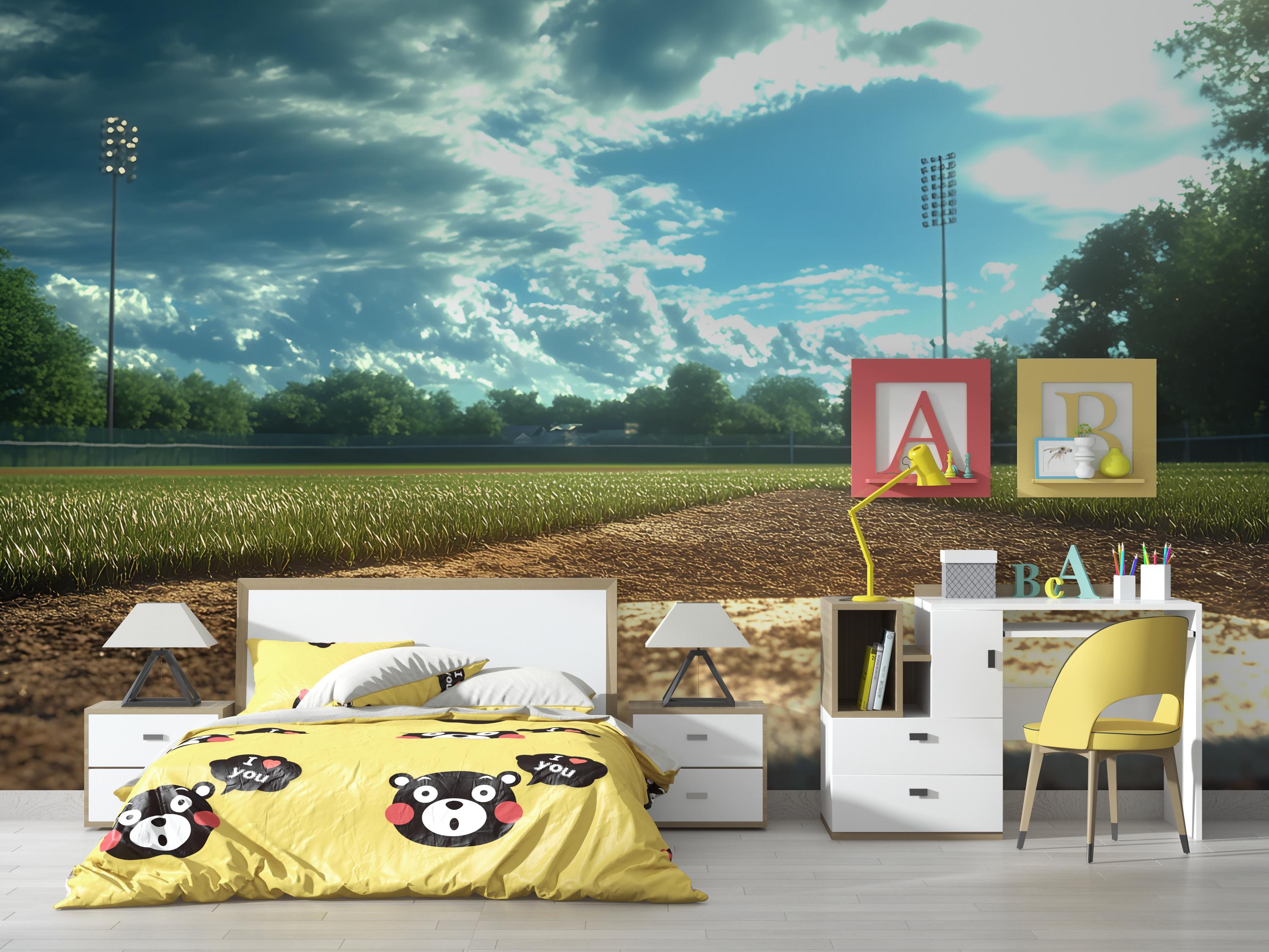 Baseball Field Wall Mural – Realistic Stadium Home Plate Wallpaper ...