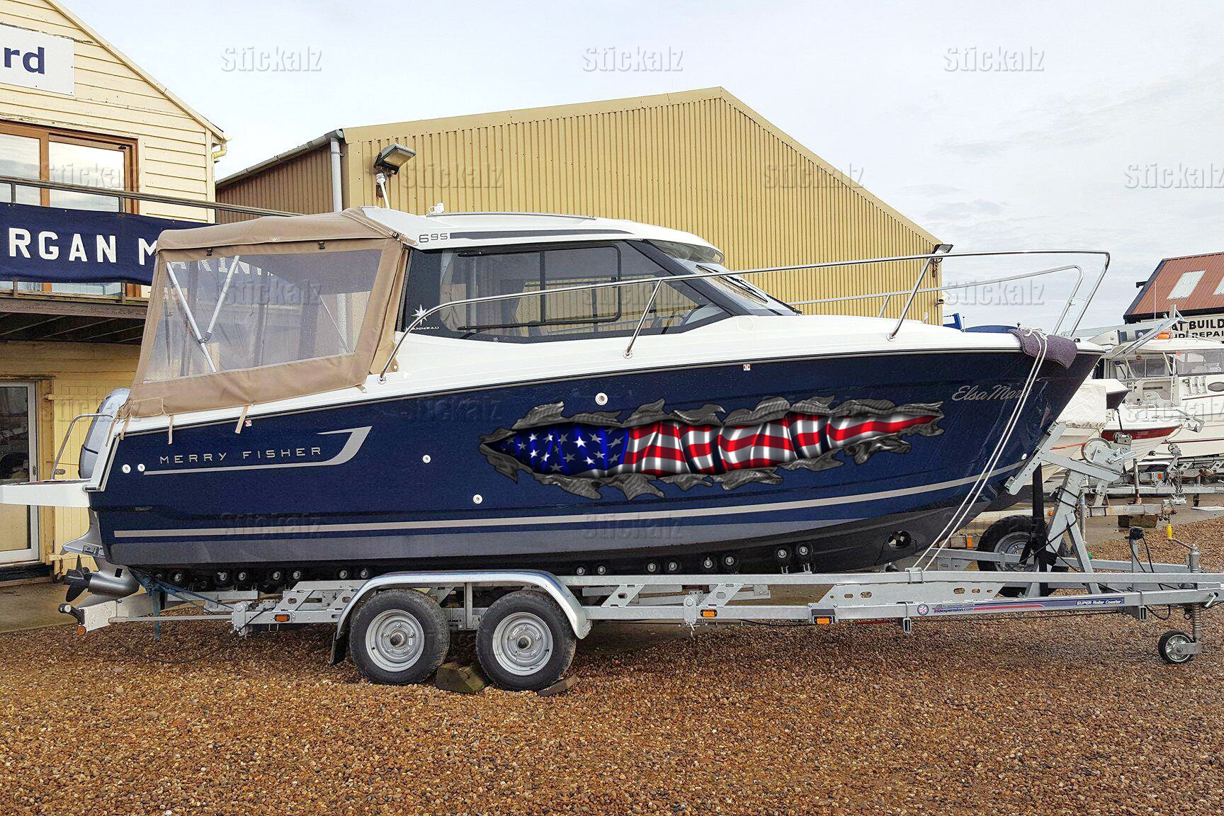 3D Watercraft Graphic USA Flag Boat Wrap Ripped Metal Full | Etsy