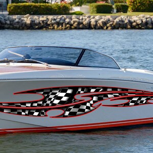 Racing Flag Boat Sticker, Checkered Flag Boat Full Color Vinyl Decal ...