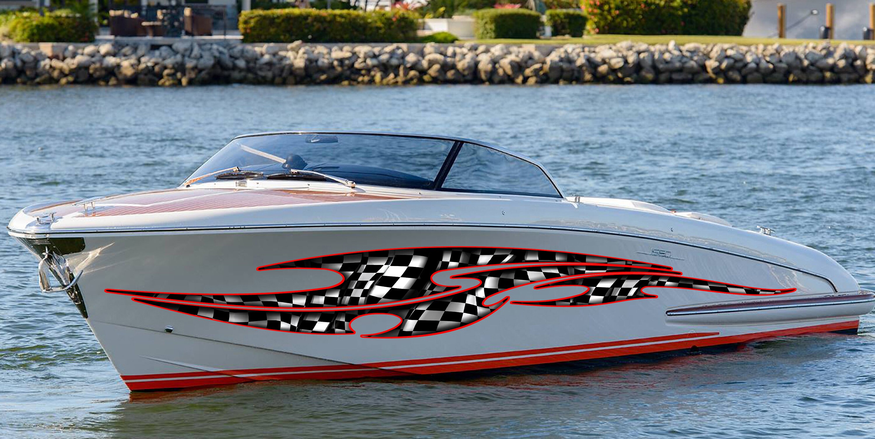 Racing Flag Boat Sticker Checkered Flag Boat Full Color Vinyl - Etsy