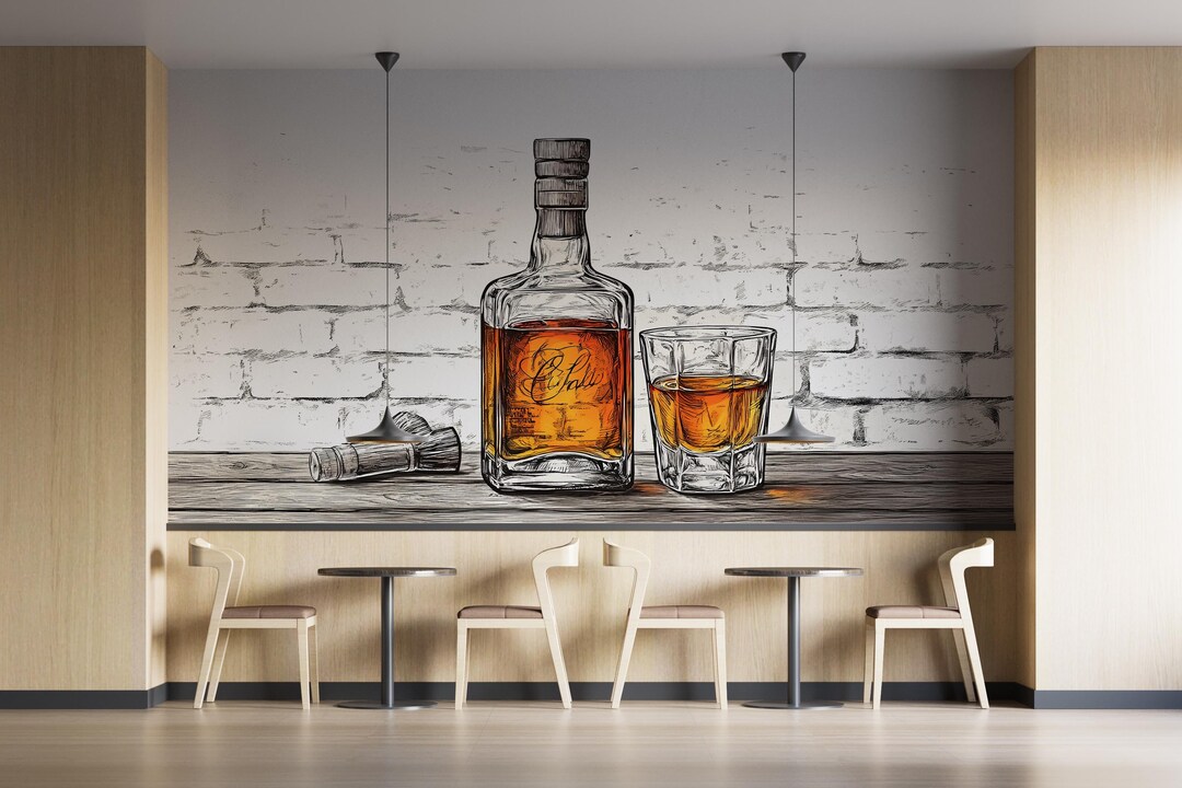Rustic Whiskey Wall Decal Bar Wall Sticker Whiskey Bottle Glass Wall ...