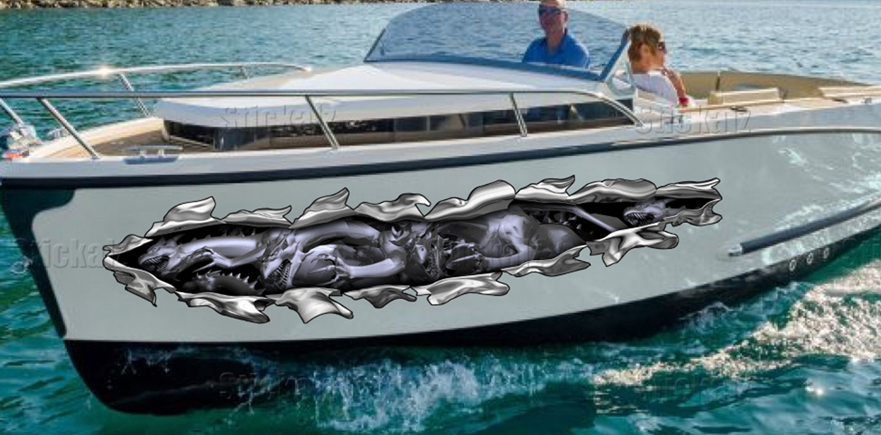 3D Watercraft Graphic Dragons Boat Wrap Ripped Metal Full Color Speed ...