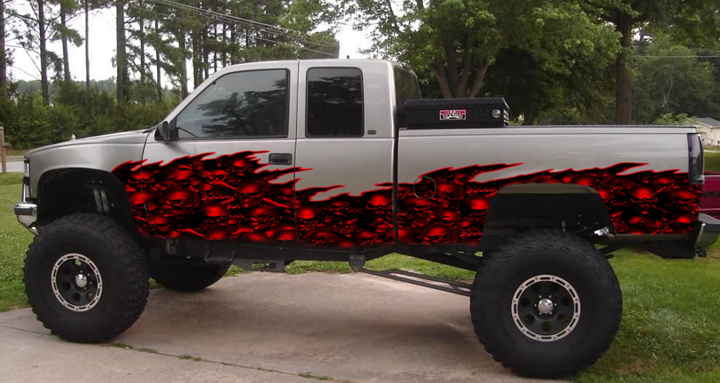 Car Side Vinyl Skulls Graphics Racing Stripes Decal, Full Color Side ...