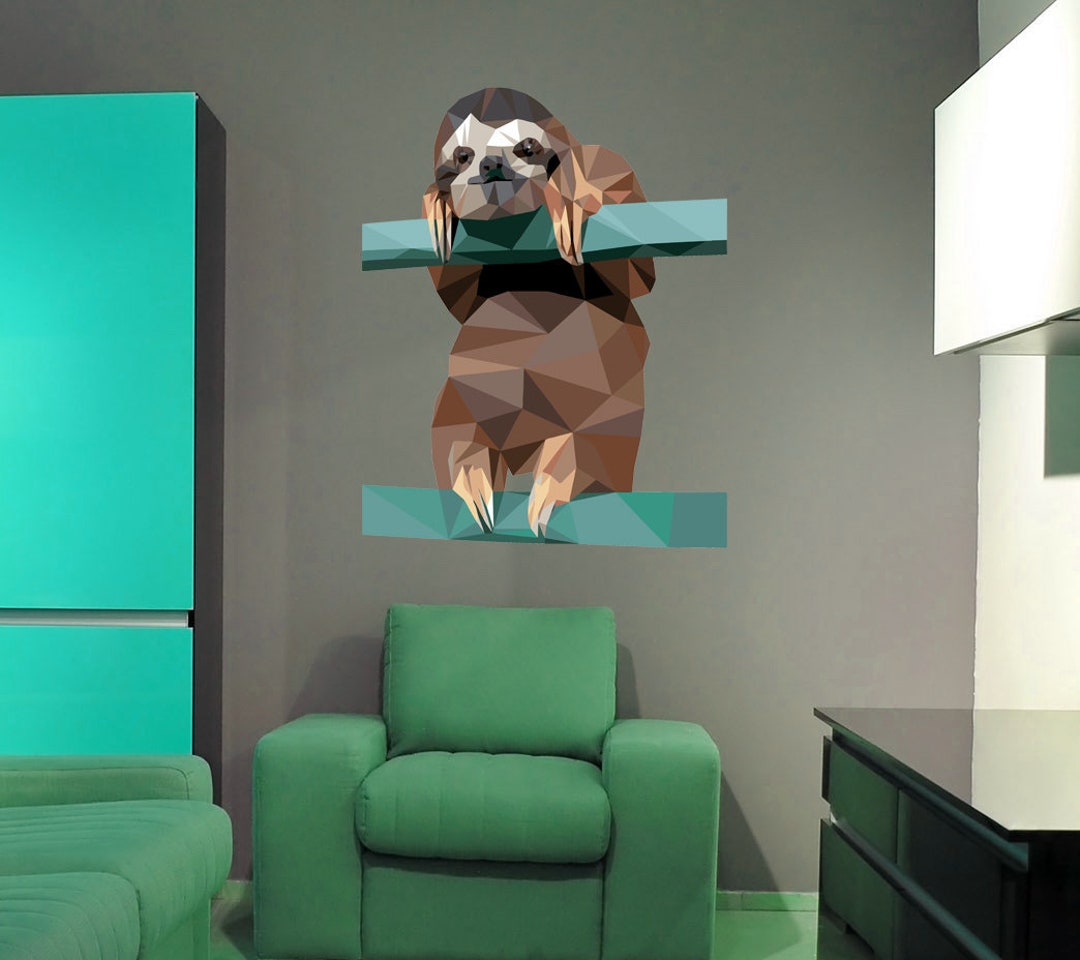 Sloth Polygonal Wall Decal, Large Sloth Wall Decal Kids Wall Stickers ...