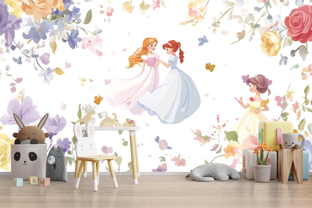 Princess Wall Mural for Girls – Fairy Tale Nursery Wallpaper – Floral ...