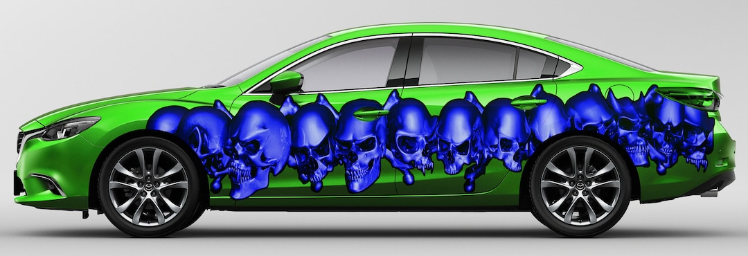 Tribal Skulls Racing Stripes Vinyl Decal, Skulls Car Wrap, 3D Pirate ...