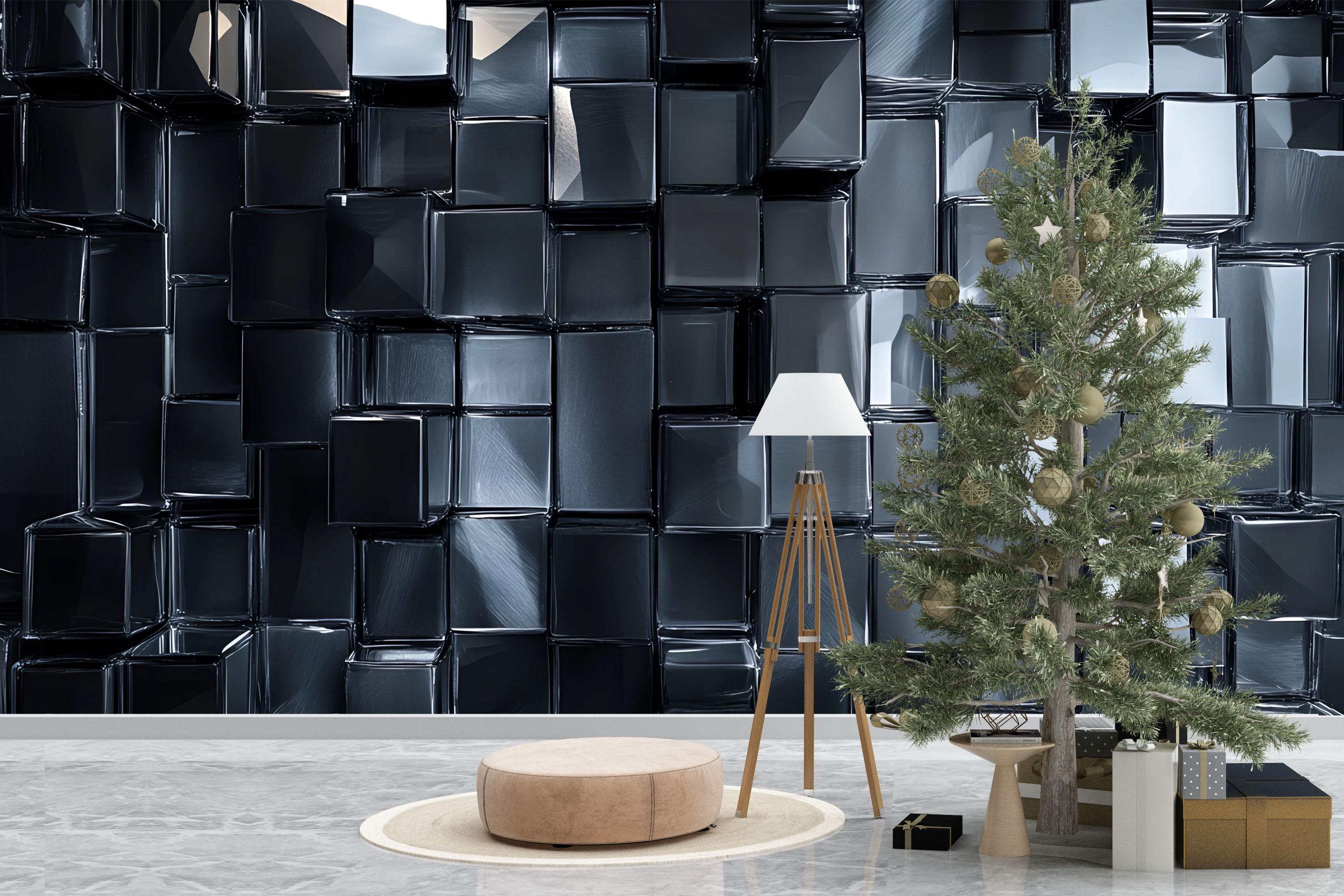 3D Black Glass Cube Wallpaper – Modern Textured Wall Mural With ...
