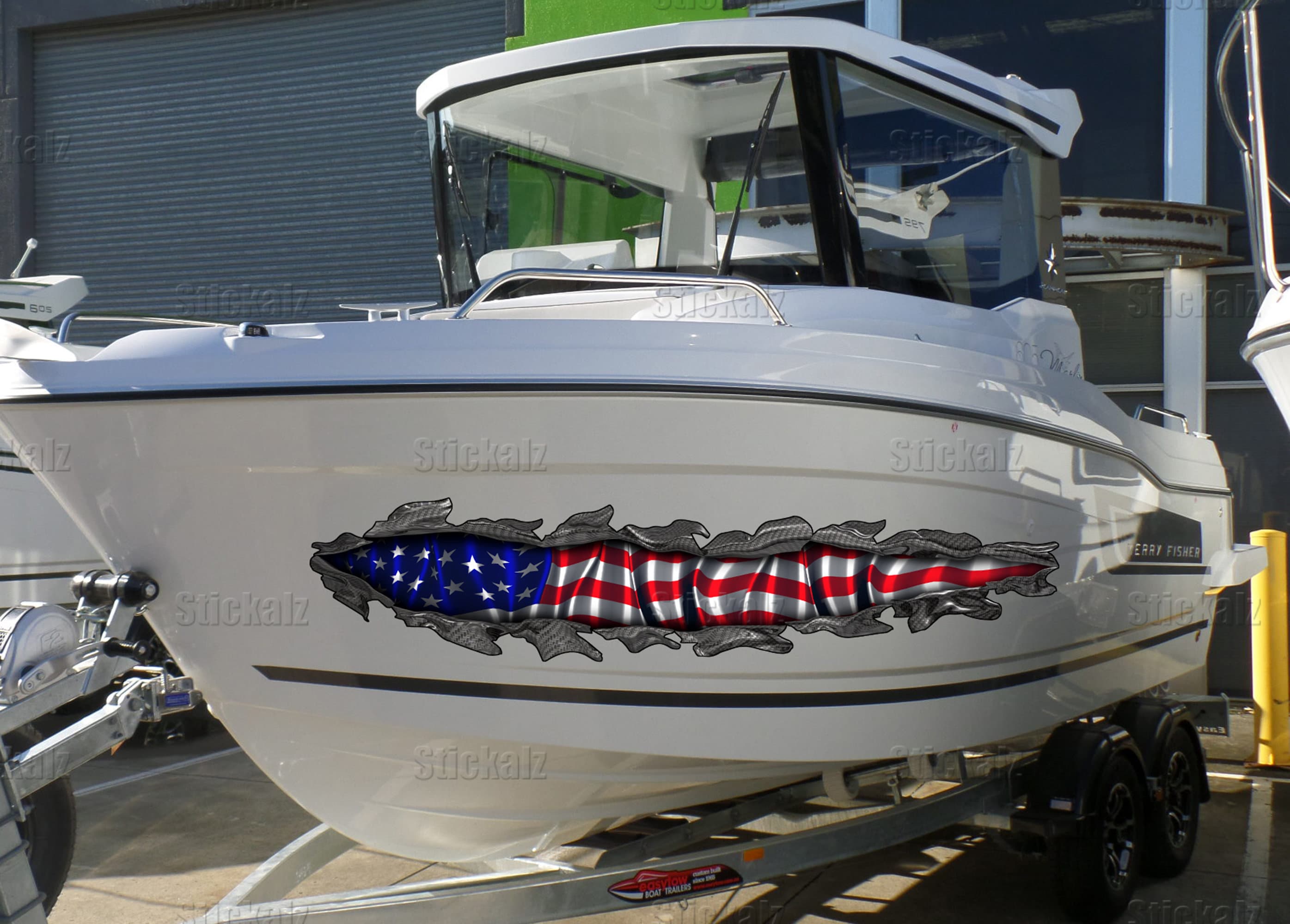 3D Watercraft Graphic USA Flag Boat Wrap Ripped Metal Full Color Speed ...