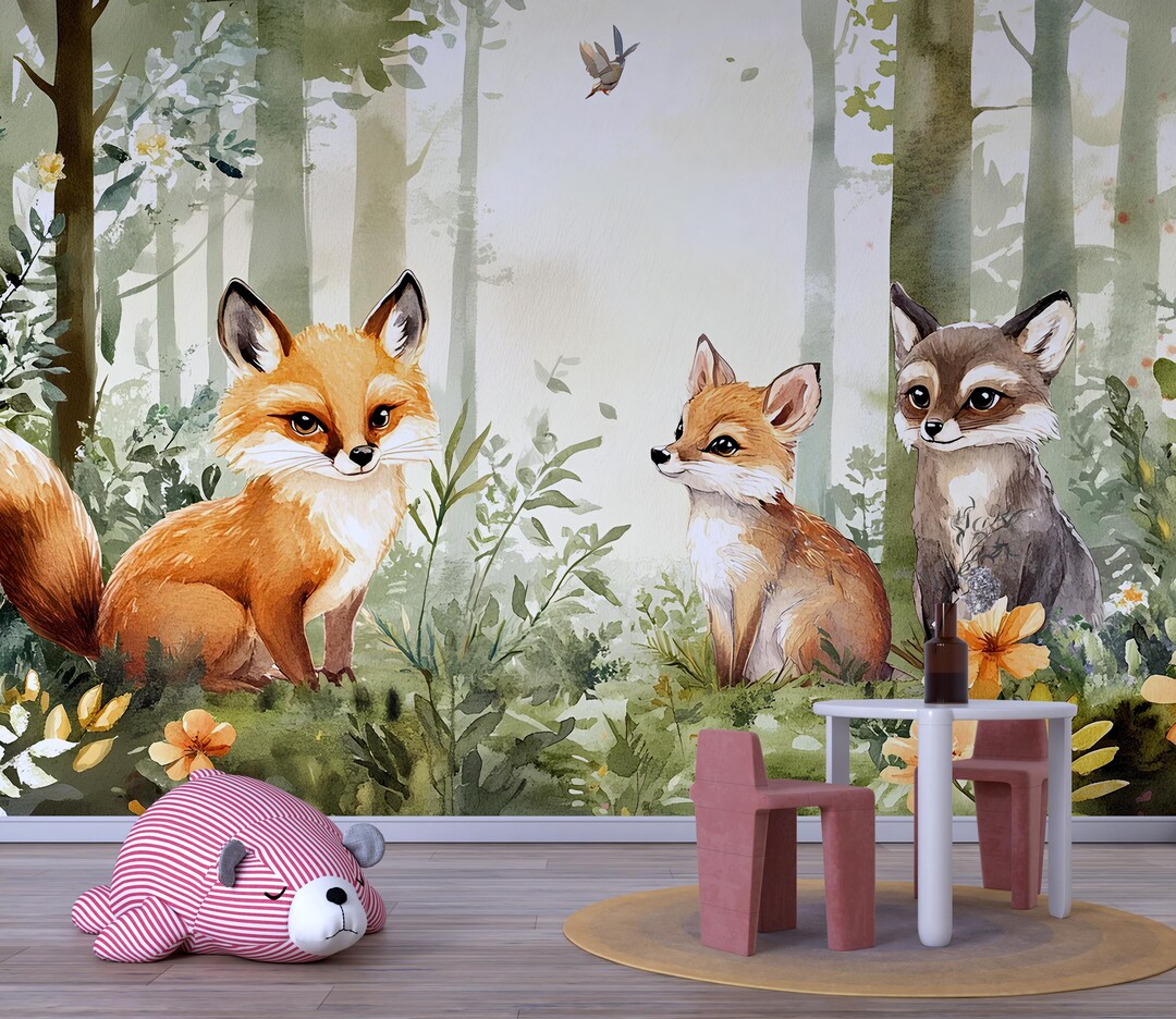 Woodland Fox Wall Mural for Kids Room – Forest Animal Wallpaper Peel ...