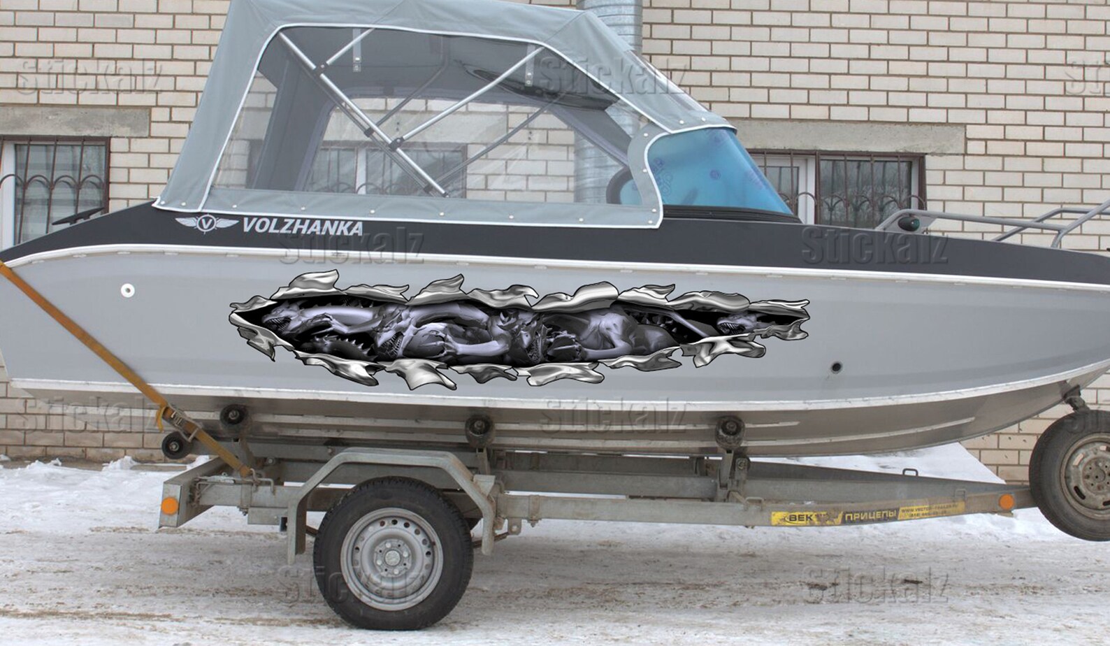 3D Watercraft Graphic Dragons Boat Wrap Ripped Metal Full Color Speed ...