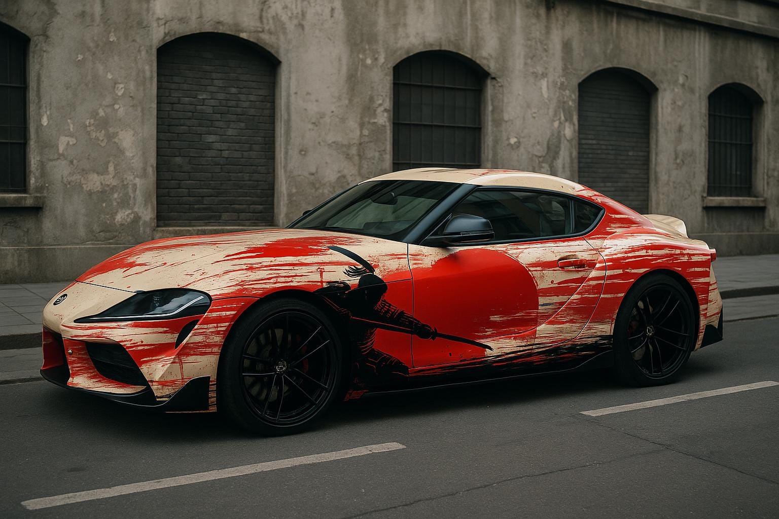 Samurai Car Wrap, Japanese Warrior Vinyl Graphics With Red Rising Sun ...