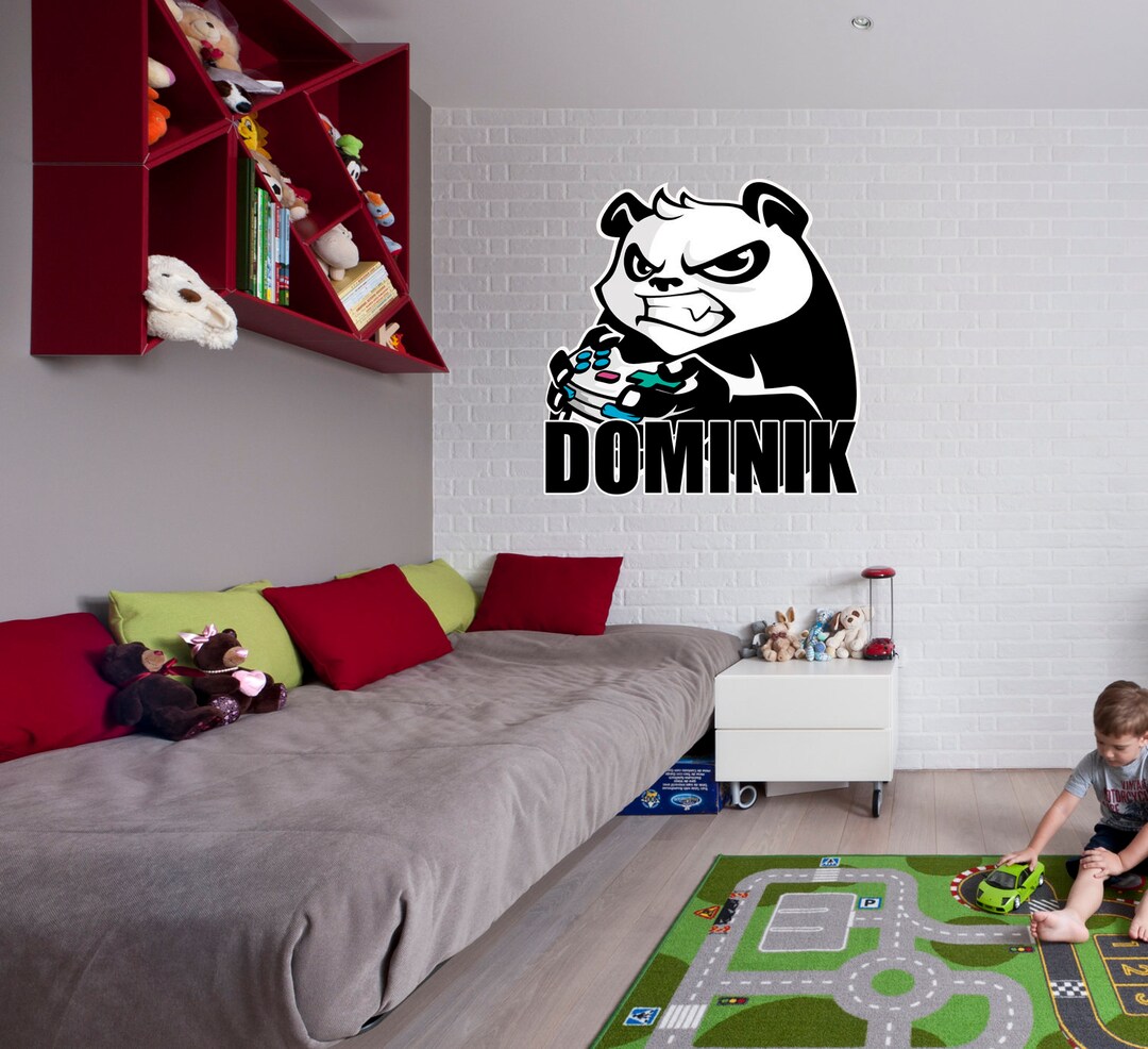 Gamer Panda Custom Name Wall Decal, Personalized Sticker, Personalized ...