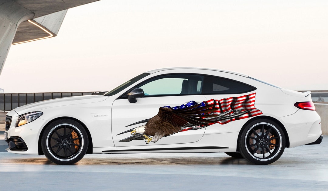 American Pride Car Wrap, Ripped Metal US Eagle Full Color Vinyl Design ...