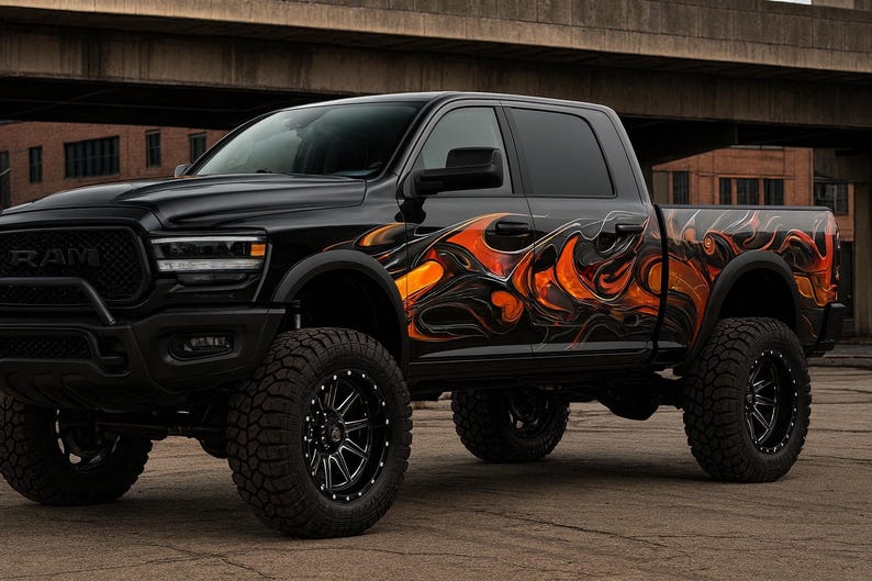 Abstract Flame Car Wrap | Fiery Liquid Swirl Vinyl Design | Aggressive ...