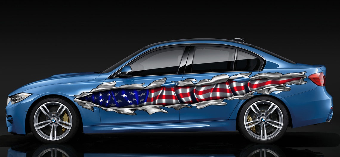 American Flag Full Color Car Side Graphics, USA Flag Car Vinyl Sticker ...