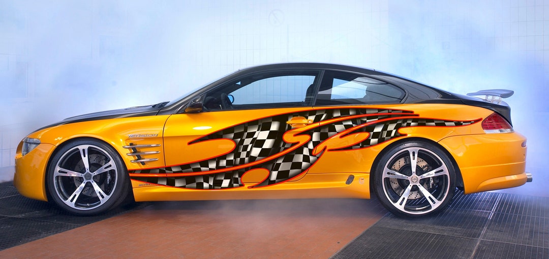 3D Checkered Flag Racing Stripes Vinyl Decal, Checkered Car Sticker ...