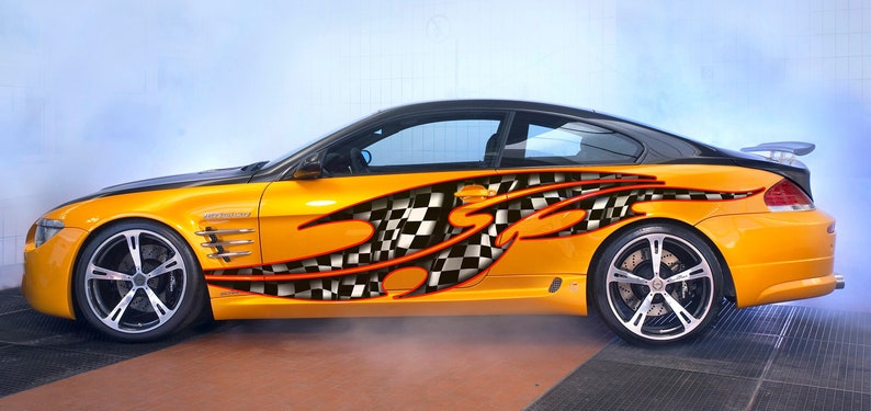 3D Checkered Flag Racing Stripes Vinyl Decal, Checkered Car Sticker ...