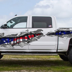 American Flag Ripped Metal Truck Decal – Patriotic USA Vinyl Graphic ...