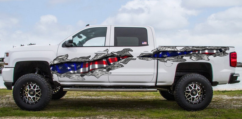 American Flag Ripped Metal Truck Decal – Patriotic USA Vinyl Graphic ...
