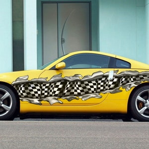 Ripped Metal Checkered Flag Car Decal, 3D Checkered Flag Car Wrap ...