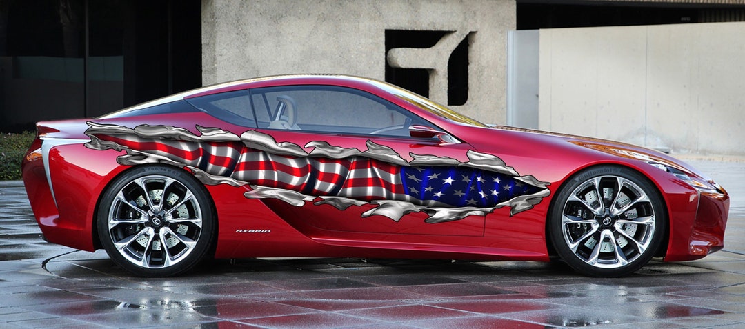 American Flag Full Color Car Side Graphics, USA Flag Car Vinyl Sticker ...