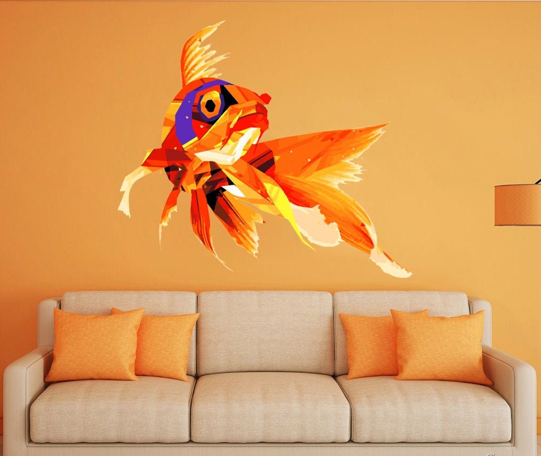 Gold Fish Wall Decal, Polygonal Fish Wall Decal, Nautical Vinyl Sticker ...