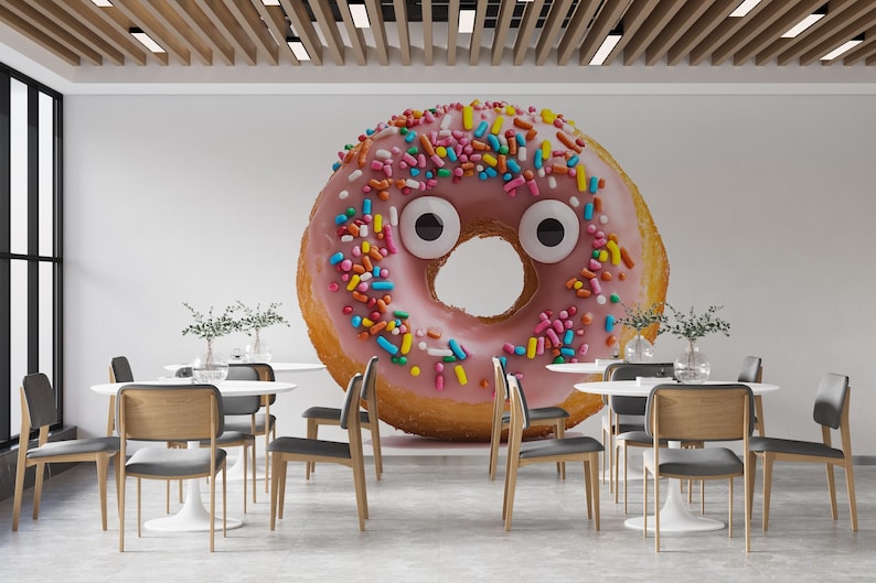 Cute Donut Wall Decal, Kawaii Donut Wall Art, Bakery Wall Sticker ...
