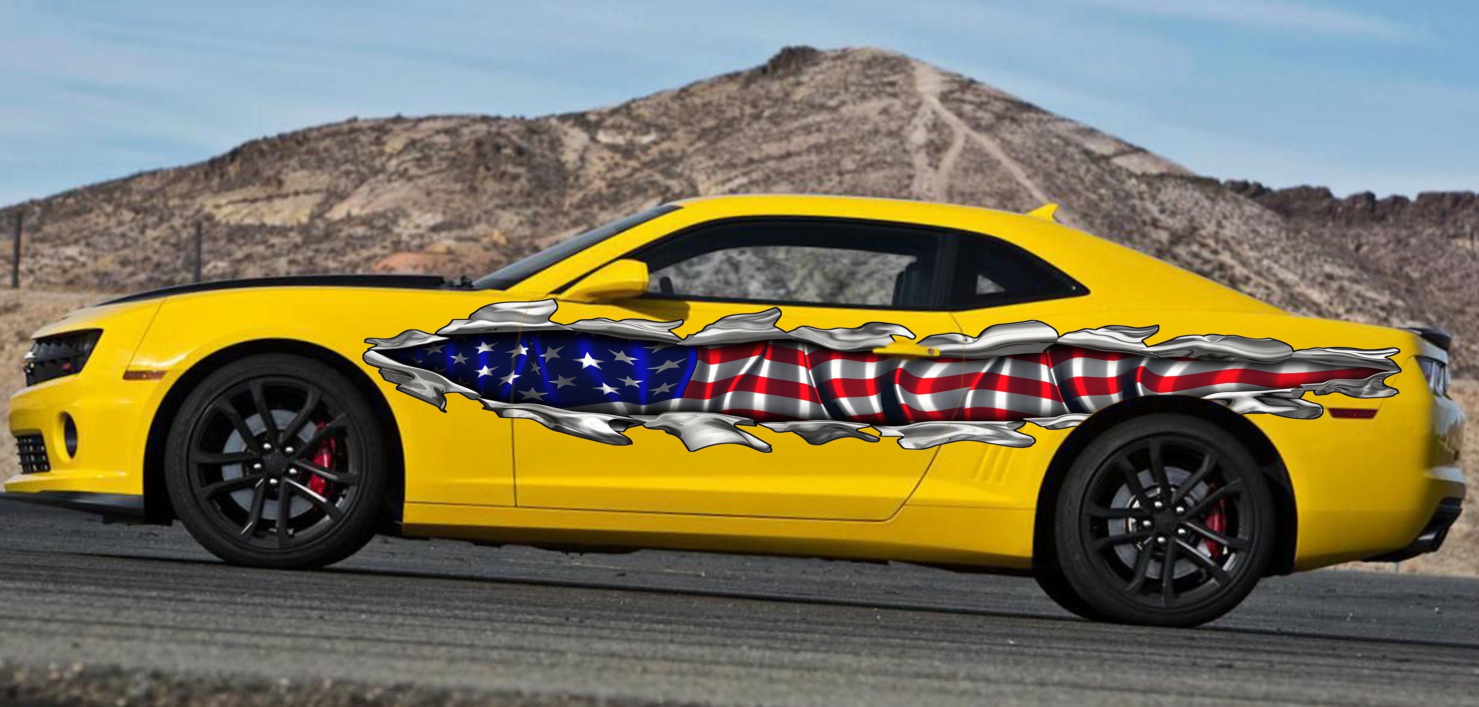 American Flag Full Color Car Side Graphics, USA Flag Car Vinyl Sticker ...