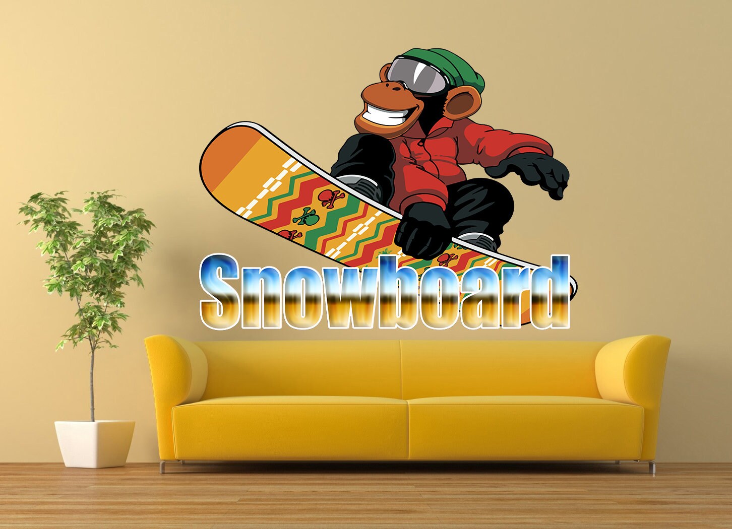 Snowboard Monkey Custom Name Wall Decal,monkey Polygonal Wall Decal ...