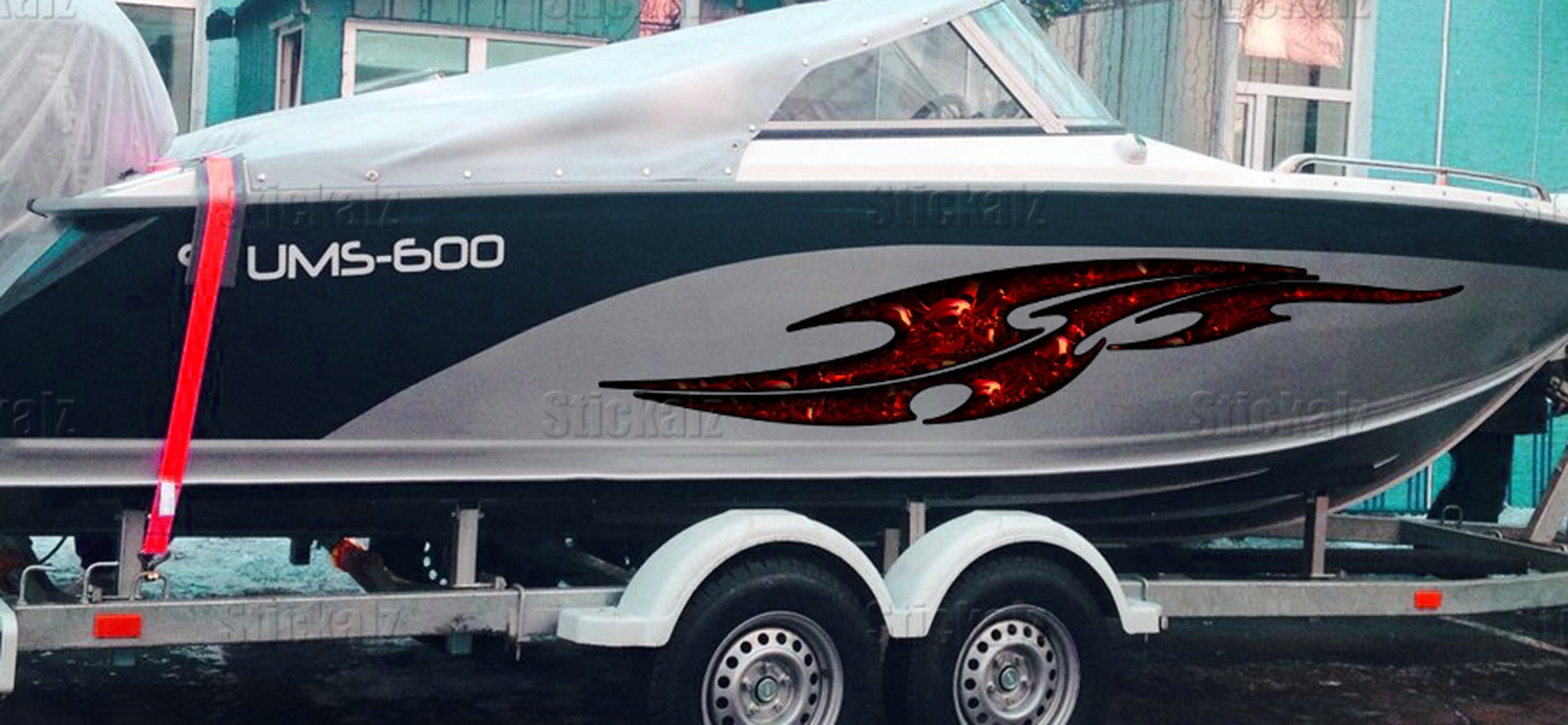 3D Watercraft Graphic Skull Boat Wrap Ripped Metal Full Color Speed ...
