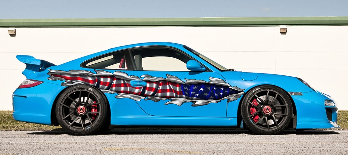 American Flag Full Color Car Side Graphics, USA Flag Car Vinyl Sticker ...